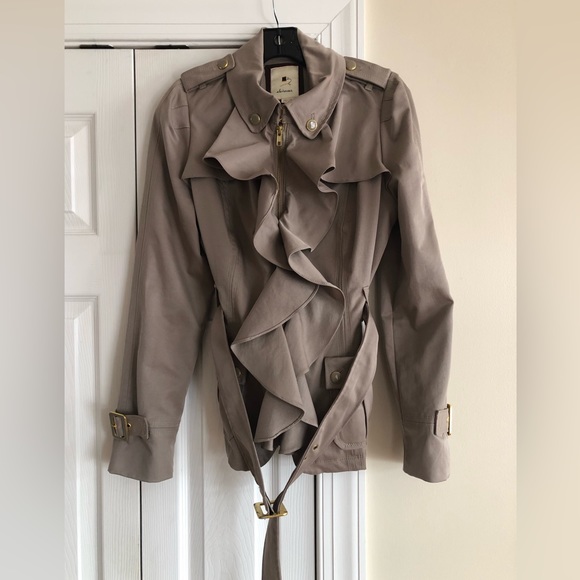 Anthropologie | Jackets & Coats | Anthropologie Elevenses Khaki Ruffle ...